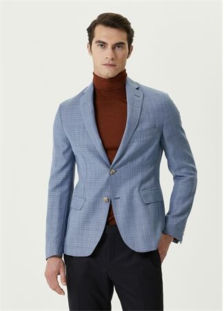 Pal Zileri Erkek Mavi Kareli Yün Ceket 50 It