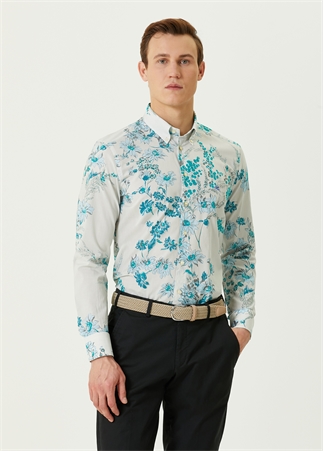 Etro Erkek Mavi Çiçek Desenli Çizgili Gömlek 40 It Etro Erkek Mavi Çiçek Desenli Çizgili Gömlek 40 It
