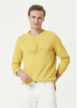 Beymen Club Erkek Sarı Karalama Kuş Nakışlı Sweatshirt S