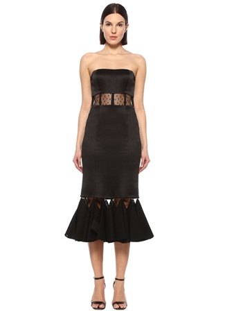 Alexis Kadın Verbana Garnili Midi Kokteyl Elbise Siyah S EU