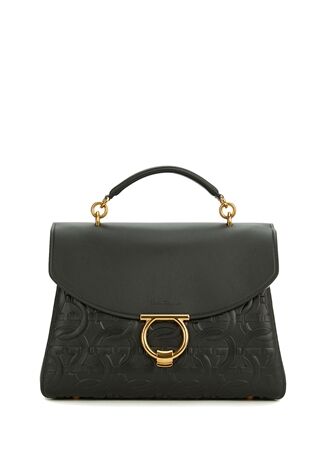 Salvatore Ferragamo Kadın Siyah Logo Dokulu Deri Omuz Çantası EU