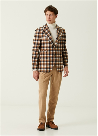 Gabriele Pasini Erkek Bej Ekose Desenli Yün Ceket 48 IT