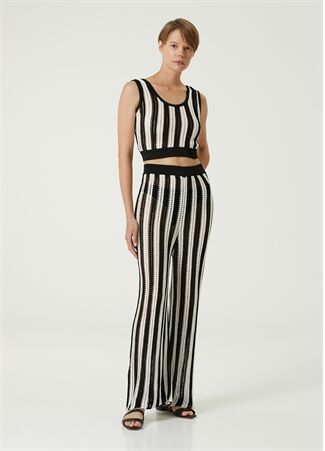 Beymen Club Kadın Siyah Beyaz Çizgili Ajurlu Pantolon S