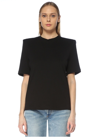 The Attico Kadın Siyah Bisiklet Yaka Omzu Vatkalı T-shirt 42 IT