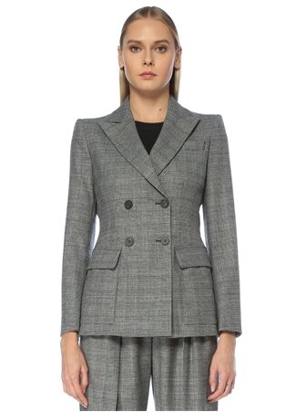 Emporio Armani Kadın Gri Ekoseli Kruvaze Yün Ceket 42 IT