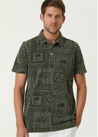Beymen Club Erkek Comfort Fit Haki Polo Yaka Etnik Desenli T-shirt S