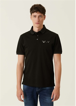 Emporio Armani Erkek Siyah Polo Yaka Logolu T-shirt L EU