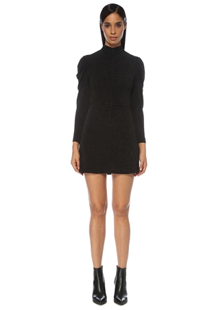 IRO Kadın Hasti Siyah Dik Yaka Simli Drapeli Mini Elbise 34 FR