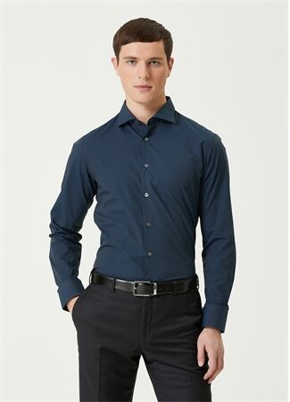 Pal Zileri Erkek Lacivert Mikro Desenli Gömlek 40 IT