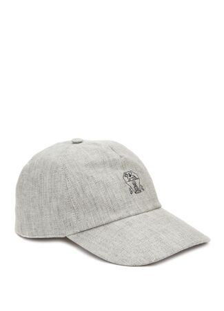 Brunello Cucinelli Erkek Gri Logolu Deri Şapka M EU