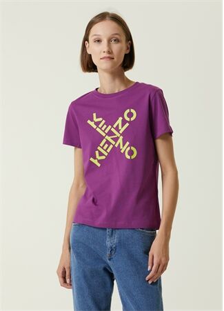 Kenzo Kadın Mor Çapraz Logo Baskılı T-shirt XS EU
