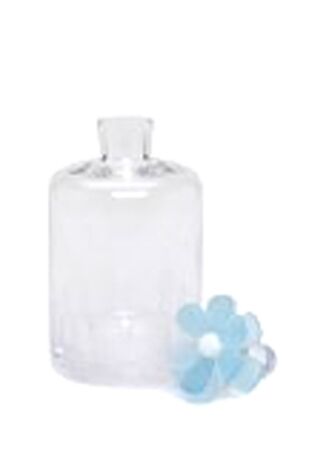 Accract Beyaz Çiçek Detaylı Cam Karaf Mavi