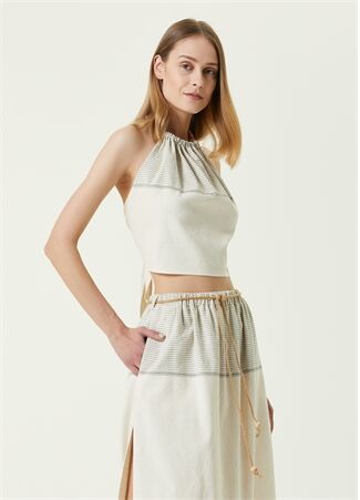 In the Mood for Love Kadın Devie Halter Yaka Çizgili Crop Bluz M EU