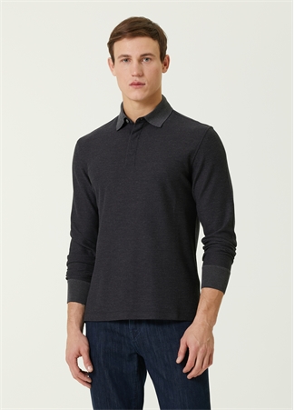 Zegna Erkek Koyu Gri Polo Yaka Uzun Kol T-shirt 50 IT