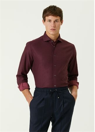 Corneliani Erkek Bordo Küçük Yaka Gömlek 42 IT