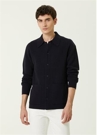 Sandro Erkek Lacivert Polo Yaka Yün Hırka L EU Sandro Erkek Lacivert Polo Yaka Yün Hırka L EU