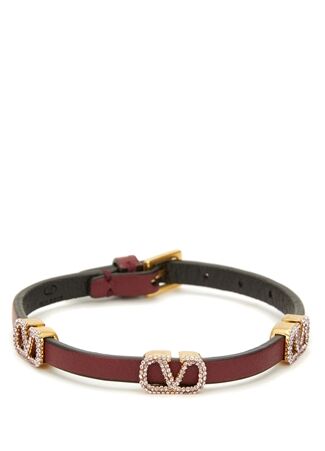 Valentino Garavani Kadın VLogo Bordo Taşlı Deri Bileklik EU Valentino Garavani Kadın VLogo Bordo Taşlı Deri Bileklik EU