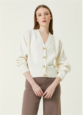 Beymen Club Kadın Kırık Beyaz Gold Düğmeli Yün Hırka XS