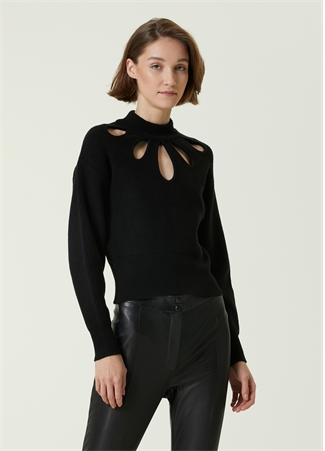 Join Us Kadın Siyah Dekolte Detaylı Kazak M/L EU