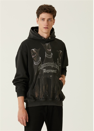 Represent Erkek Siyah Kapüşonlu Köpek Baskılı Logolu Sweatshirt S EU Represent Erkek Siyah Kapüşonlu Köpek Baskılı Logolu Sweatshirt S EU