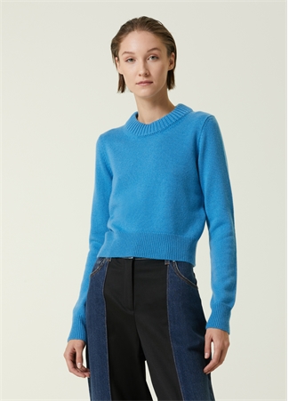 Alexander McQueen Kadın Mavi Ribli Kaşmir Kazak S EU