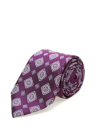 Tino Cosma Erkek Mor Geometrik Desenli İpek Kravat EU