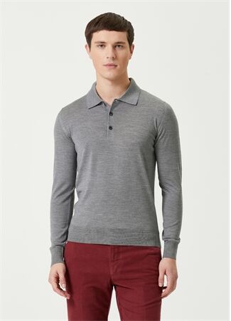 Luciano Barbera Erkek Gri Polo Yaka Yün Kazak 50 IT Luciano Barbera Erkek Gri Polo Yaka Yün Kazak 50 IT
