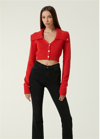 Helmut Lang Kadın Kırmızı V Yaka Crop Yün Hırka XS EU Helmut Lang Kadın Kırmızı V Yaka Crop Yün Hırka XS EU