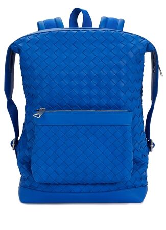Bottega Veneta Erkek Mavi Örgü Dokulu Deri Sırt Çantası EU