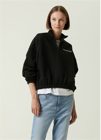 CK Jeans Kadın Siyah Logo Detaylı Sweatshirt L EU