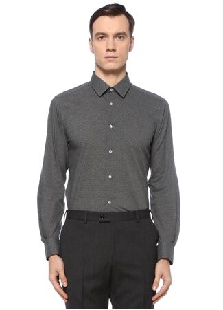 Palzileri Lab Erkek Gri İngiliz Yaka Mikro Desenli Gömlek 40 IT