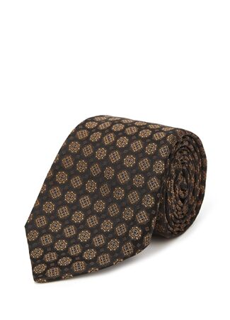 Kiton Erkek Kahverengi Geometrik Desenli İpek Kravat EU