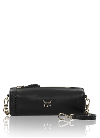 Qimu Kadın Patti Midi Siyah Deri Omuz Çantası EU