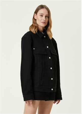 Givenchy Kadın 4G Siyah Logo Jakarlı Jean Ceket S EU