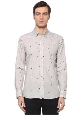 Beymen Club Erkek Slim Fit Gri Polo Yaka Minik Figür Baskılı Gömlek S