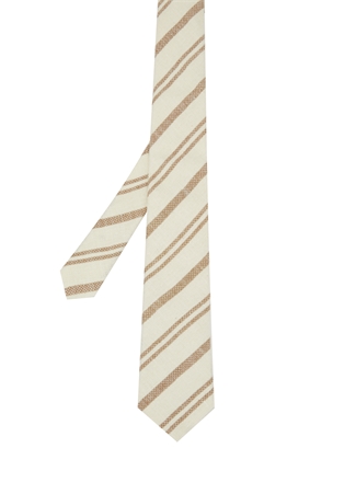 Brunello Cucinelli Erkek Krem Bej Verev Çizgili İpek Kravat Beyaz EU Brunello Cucinelli Erkek Krem Bej Verev Çizgili İpek Kravat Beyaz EU