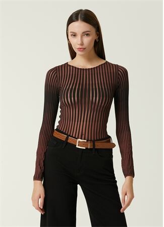 Wolford Kadın Siyah Çizgili Uzun Kol Body S EU