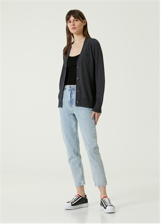 Tru Kadın Antrasit Melanj V Yaka Kazak Gri S/M EU Tru Kadın Antrasit Melanj V Yaka Kazak Gri S/M EU