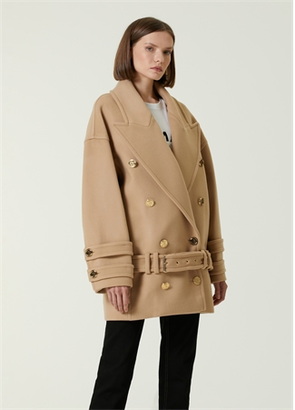 Balmain Kadın Camel Kemer Detaylı Yün Palto Kahverengi 36 FR Balmain Kadın Camel Kemer Detaylı Yün Palto Kahverengi 36 FR
