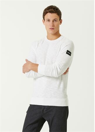 Calvin Klein Erkek Beyaz Reglan Kollu Logo Detaylı Kazak XL EU