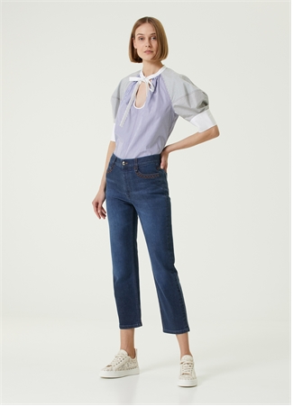 Chloe Kadın Straight Fit Nakışlı Crop Jean Pantolon Mavi 36 FR Chloe Kadın Straight Fit Nakışlı Crop Jean Pantolon Mavi 36 FR
