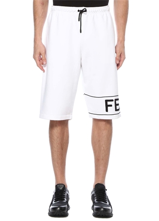 Fendi Erkek Beyaz Beli Kordonlu Logo Detaylı Bermuda 48 IT