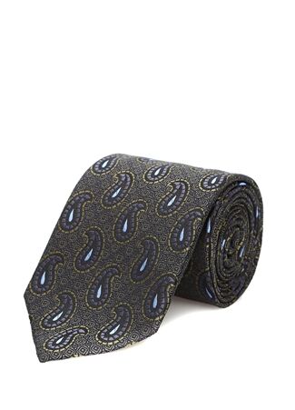 Isaia Erkek Lacivert Şal Desenli İpek Kravat EU Isaia Erkek Lacivert Şal Desenli İpek Kravat EU