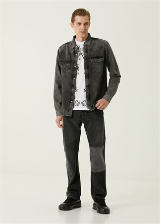 Valentino Erkek Tapered Fit Antrasit Patchwork Jean Pantolon Gri 3 US