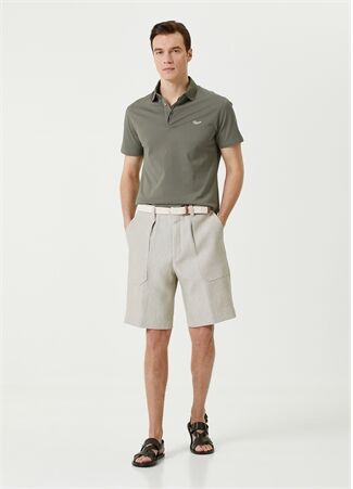 Zegna Erkek Bej Keten Bermuda 48 It