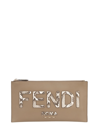 Fendi Kadın Gri Logolu Deri El Portföyü EU