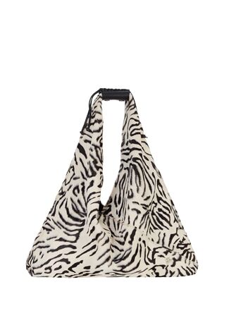 Jimba Kadın Fayette Zebra Desenli Kadife Omuz Çantası Siyah EU