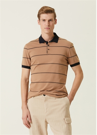 Brunello Cucinelli Erkek Bej Mavi Polo Yaka Çizgili T-shirt M EU Brunello Cucinelli Erkek Bej Mavi Polo Yaka Çizgili T-shirt M EU