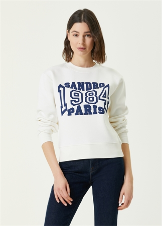 Sandro Kadın Ekru Bisiklet Yaka Logolu Sweatshirt Bej 0 US