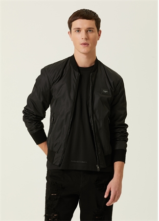 Dolce&Gabbana Erkek Siyah Logo Detaylı Bomber Mont 44 IT